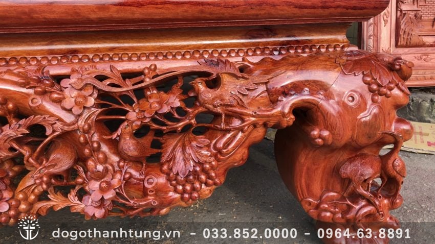 Sập thập điểu quần mai gỗ cẩm lai mặt 1 lá vân siêu đẹp - Đồ Gỗ Thanh Tùng